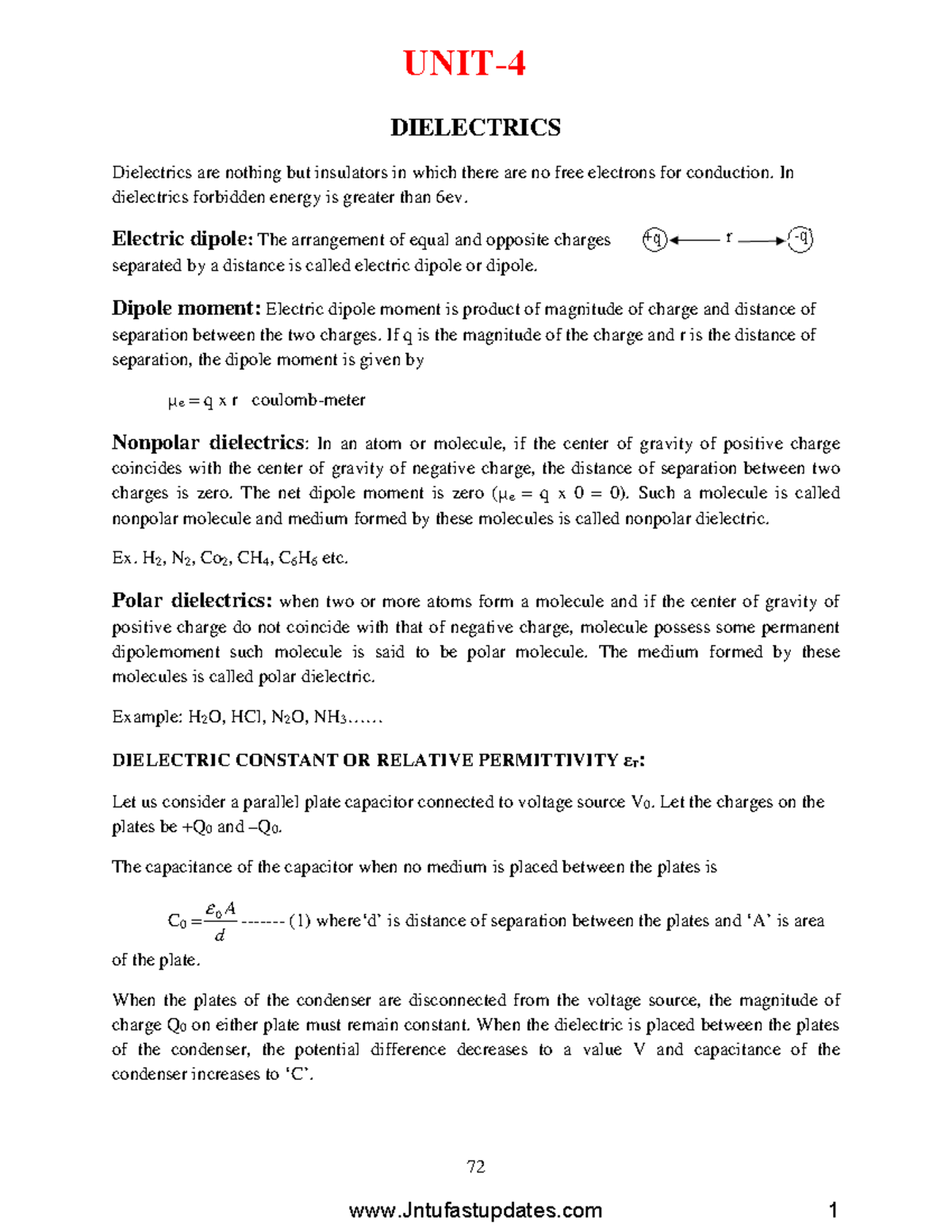Applied Physics R20 - Unit-4 (Ref-3) - ####### 72 DIELECTRICS Dielectrics are nothing but ...