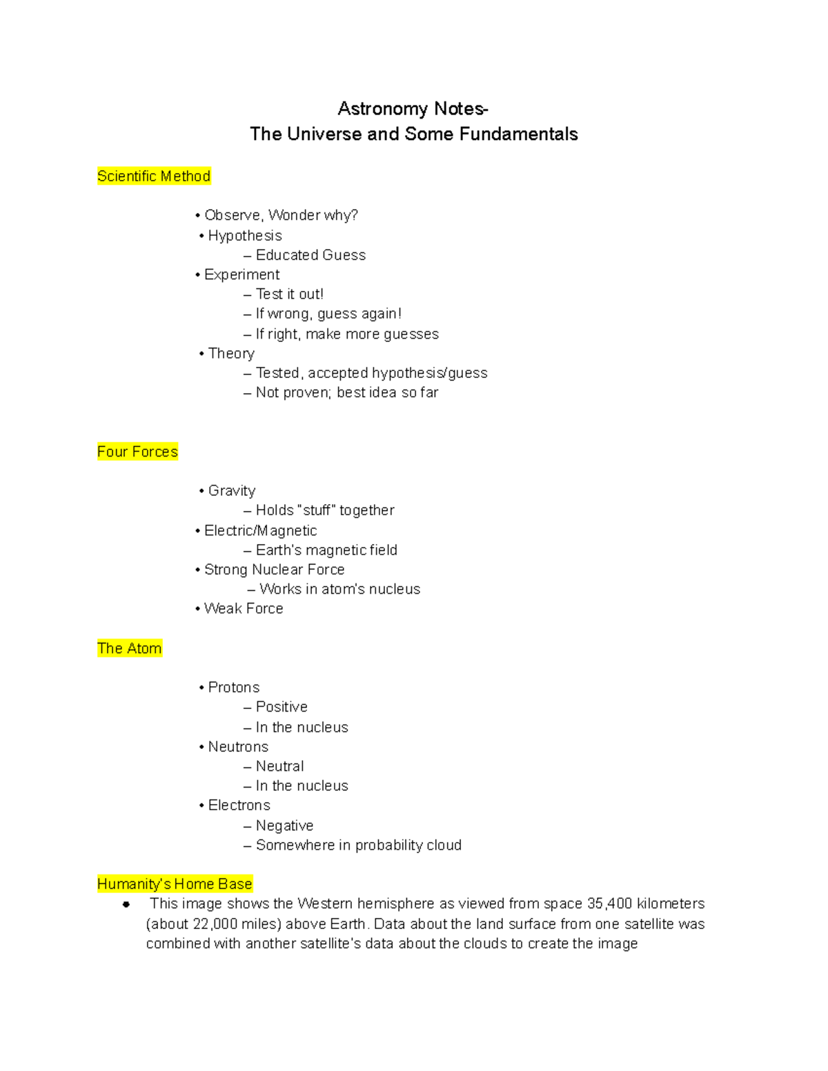 Astronomy Notes - Astronomy Notes- The Universe and Some Fundamentals ...