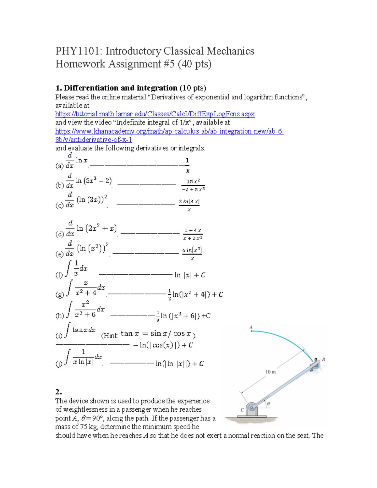 Assignment#5 solution - PHY 1101 : Introductory Classical Mechanics ...