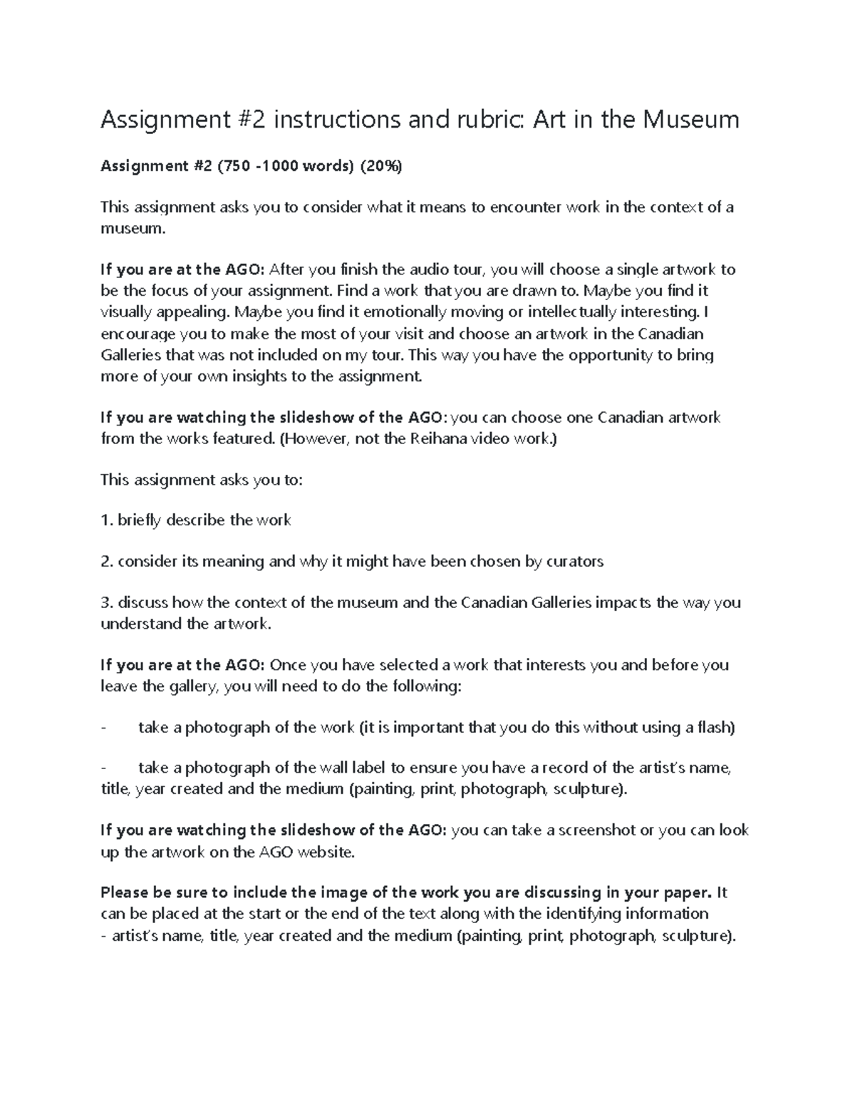 Assignment 2 instructions and rubric - Assignment #2 instructions and ...