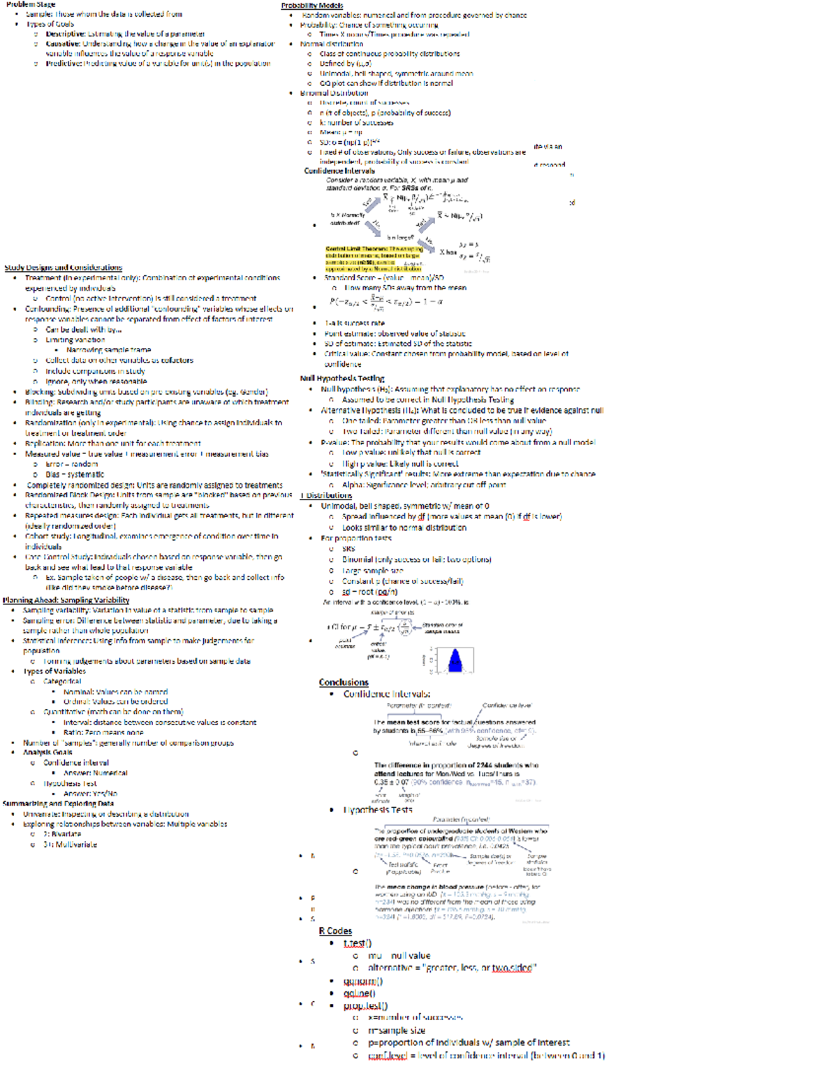Stats Midterm One Pager - 2244 - Studocu