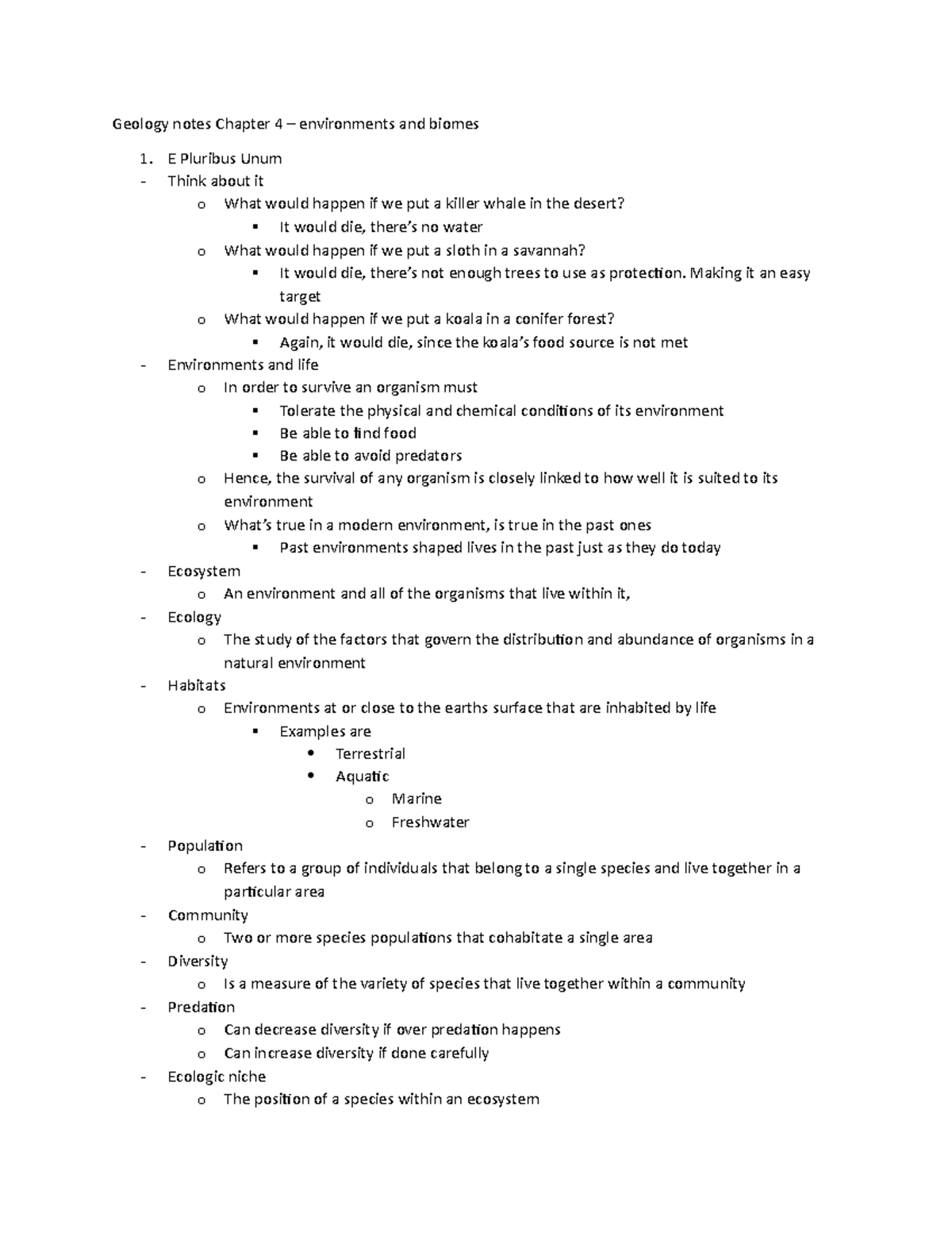 Geology Lecture notes CH 4 - Geology notes Chapter 4 – environments and ...