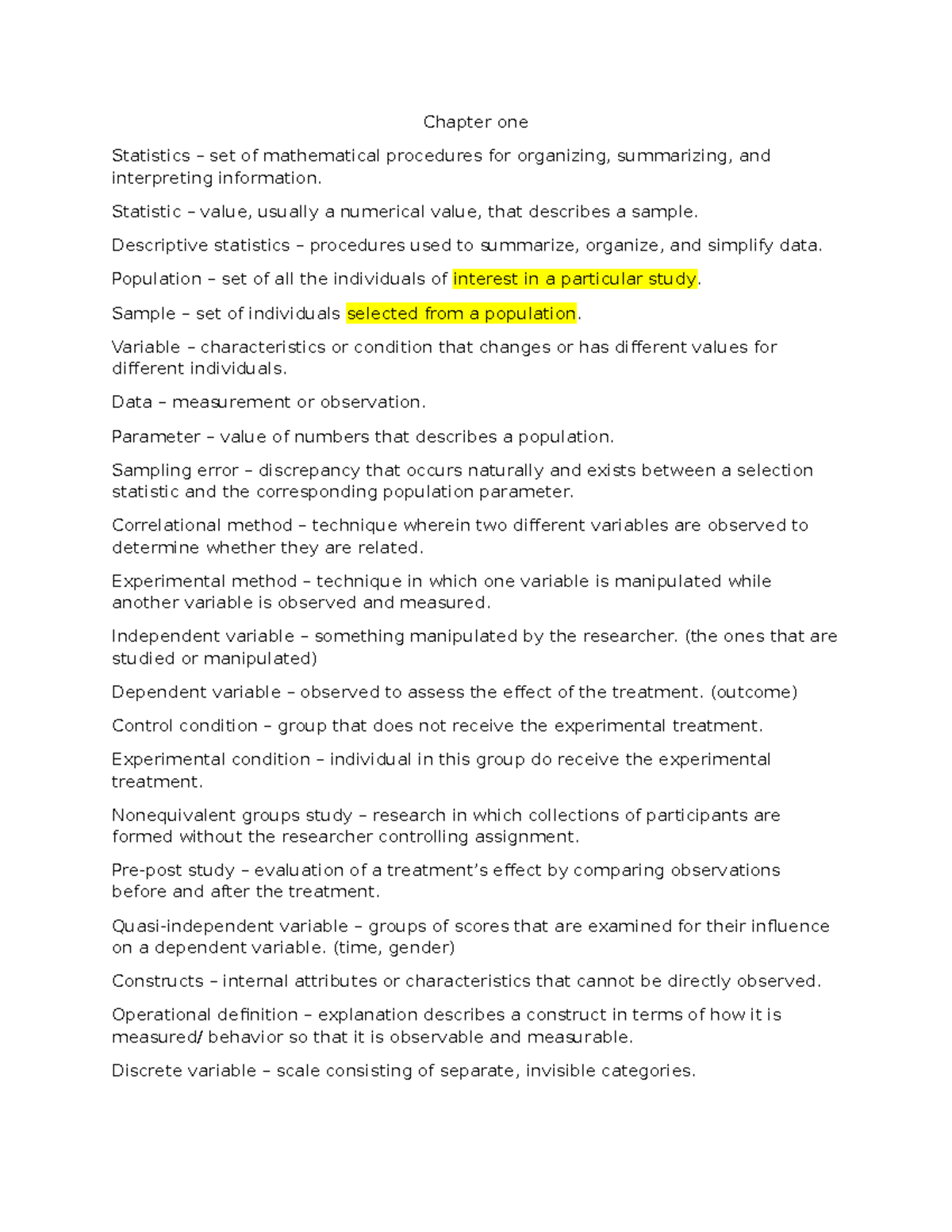 Stat Psych notes chap 1, 15,16 - Chapter one Statistics – set of ...