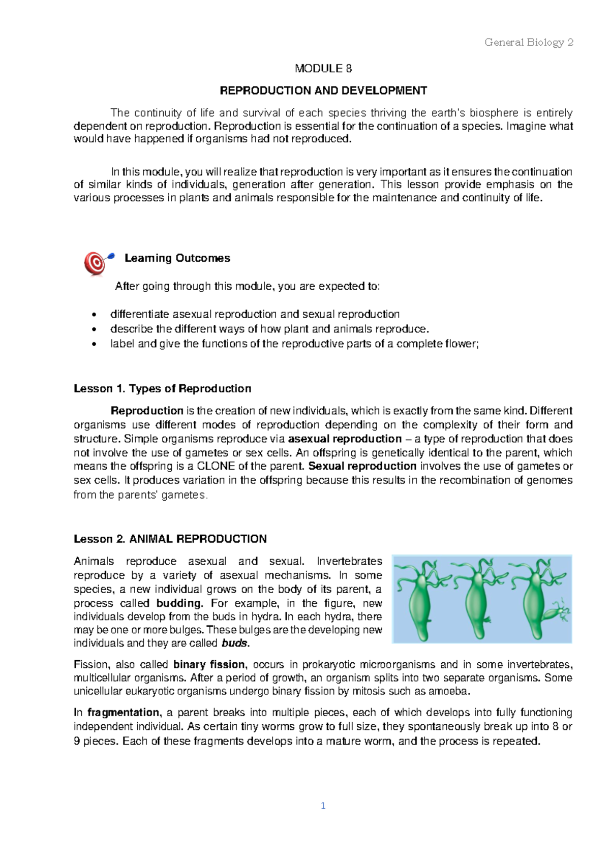 Module 8 Reproduction and Development - General Biology 2 1 MODULE 8 ...