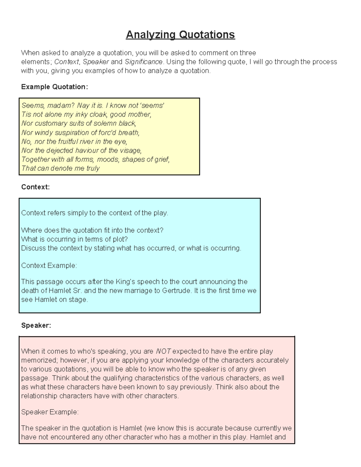 Analyzing Quotations - Analyzing Quotations When asked to analyze a ...
