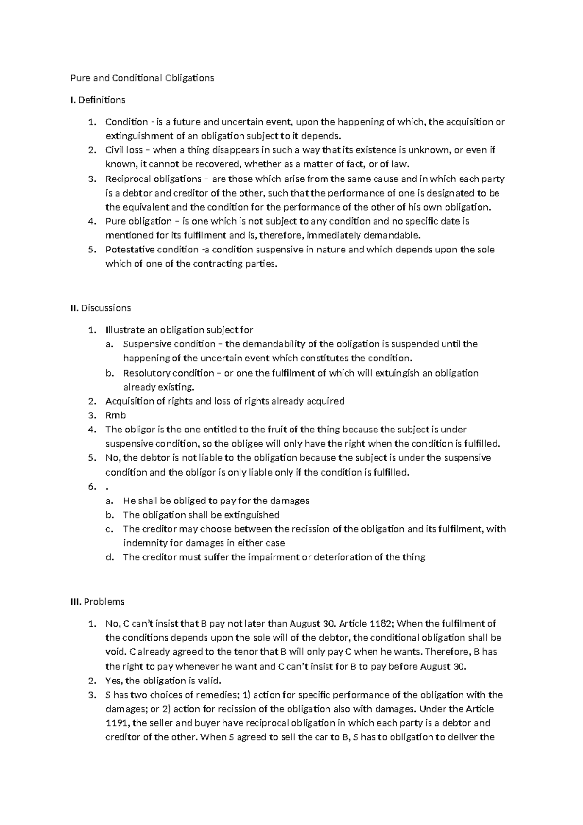 Oblicon - Lecture - Pure and Conditional Obligations I. Definitions 1 ...