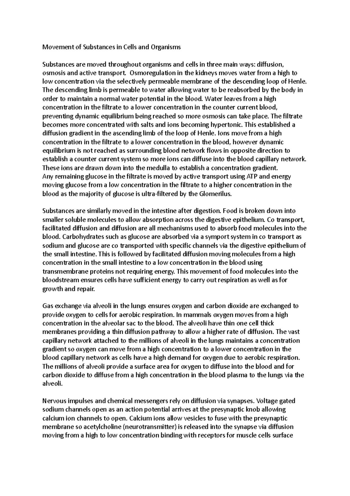 Movement of Substances in Cells and Organisms - Movement of Substances ...