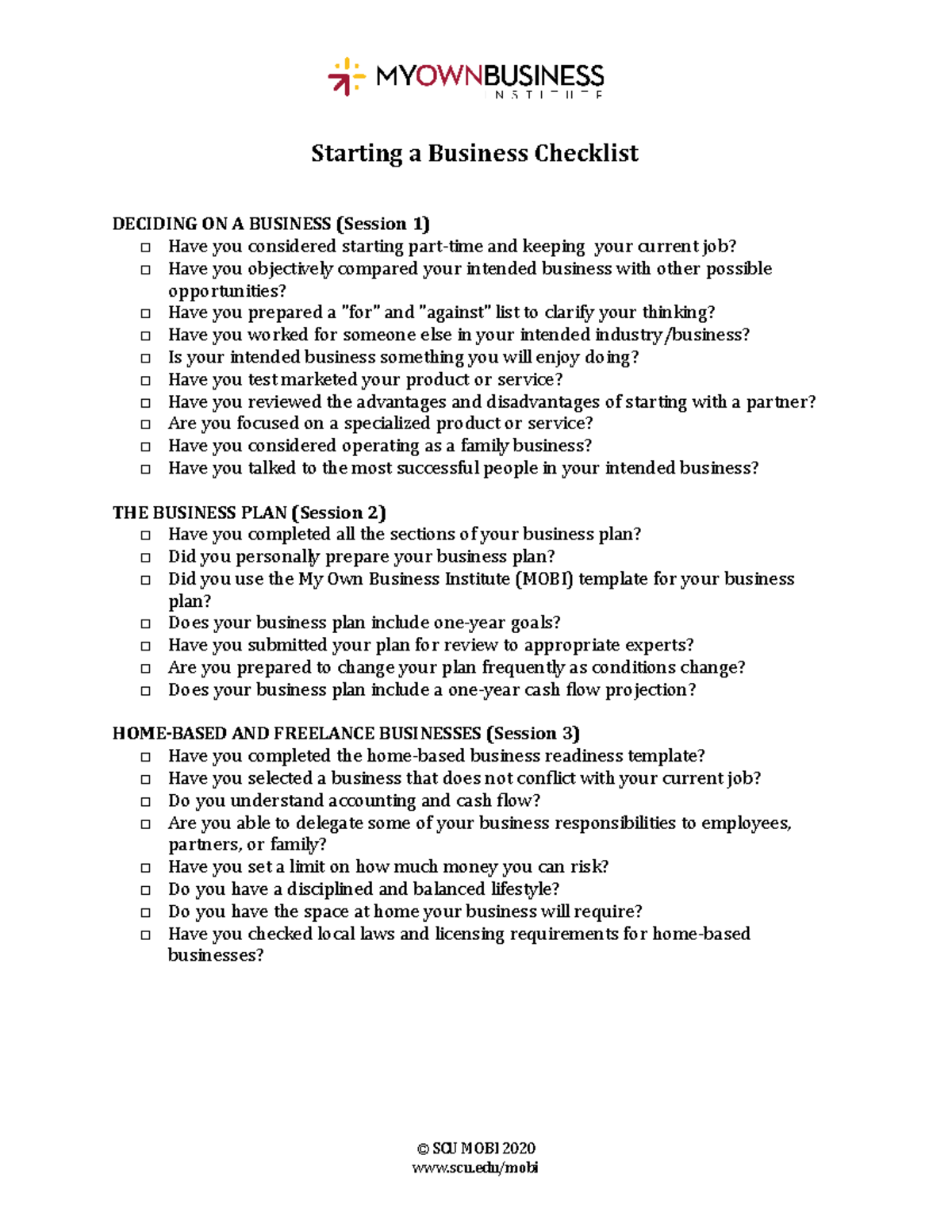 Starting a business checklist 2020 - Starting a Business Checklist ...