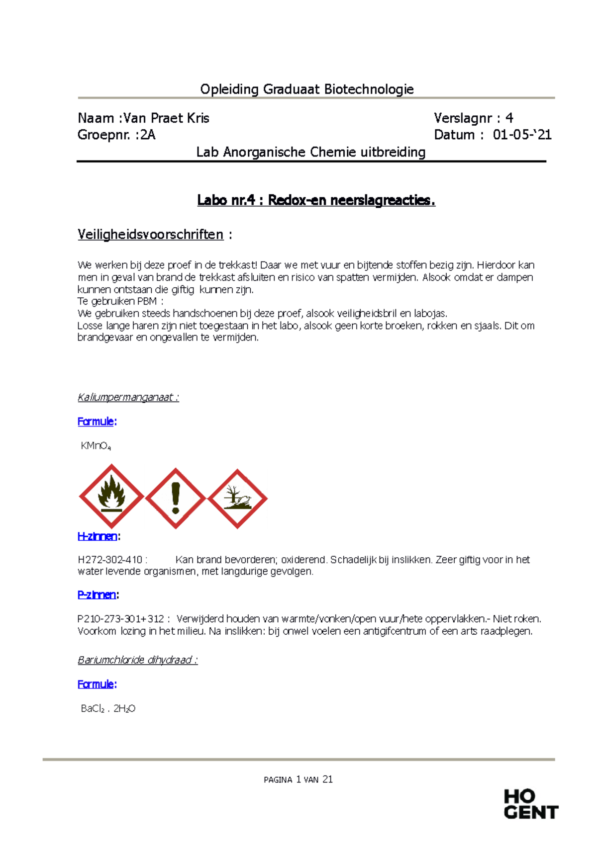 Labo 4 neerslagreacties en Redoxreacties - Opleiding Graduaat ...