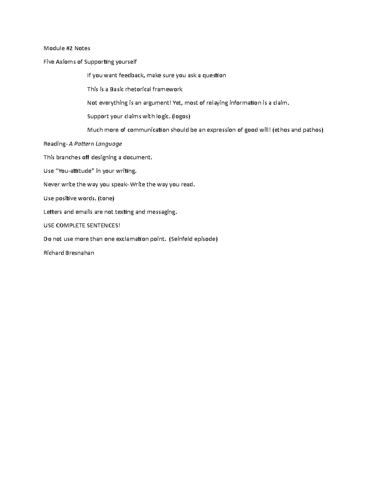 Module #2 notes - Module #2 Notes Five Axioms of Supporting yourself If ...