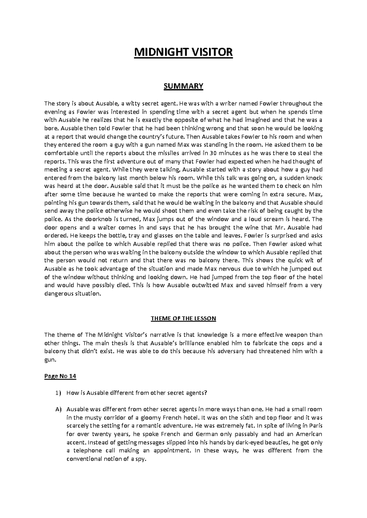 Midnight visitor - It's important - MIDNIGHT VISITOR SUMMARY The story ...