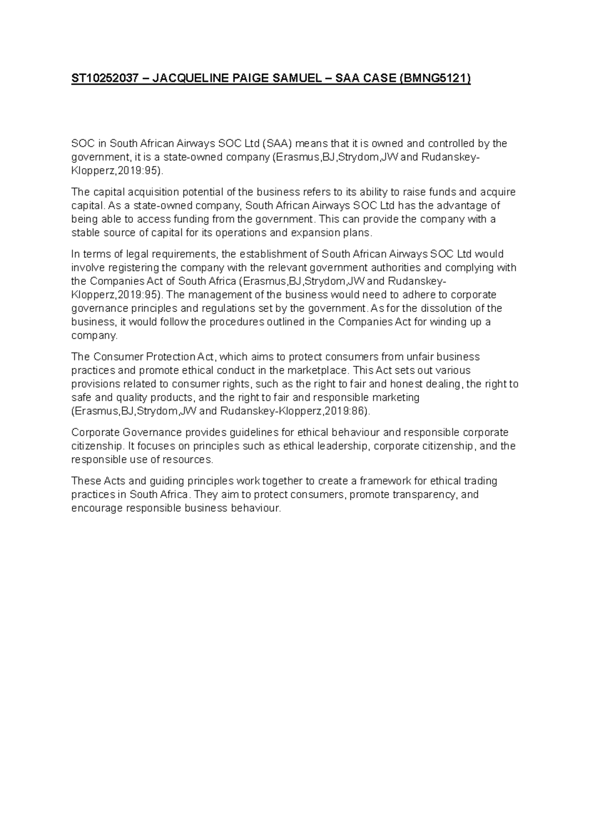 BMNG - SAA CASE Study - ST10252037 – JACQUELINE PAIGE SAMUEL – SAA CASE ...