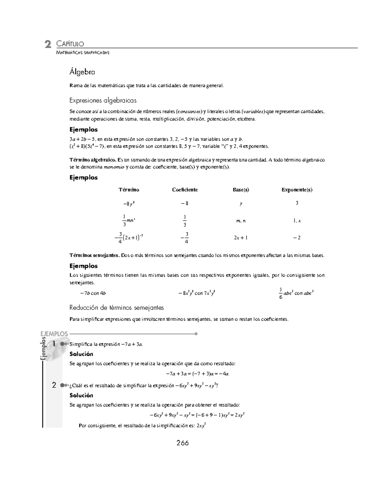 Álgebra - MATEMÁTICAS SIMPLIFICADAS Ejemplos EJEMPLOS Álgebra Rama de ...