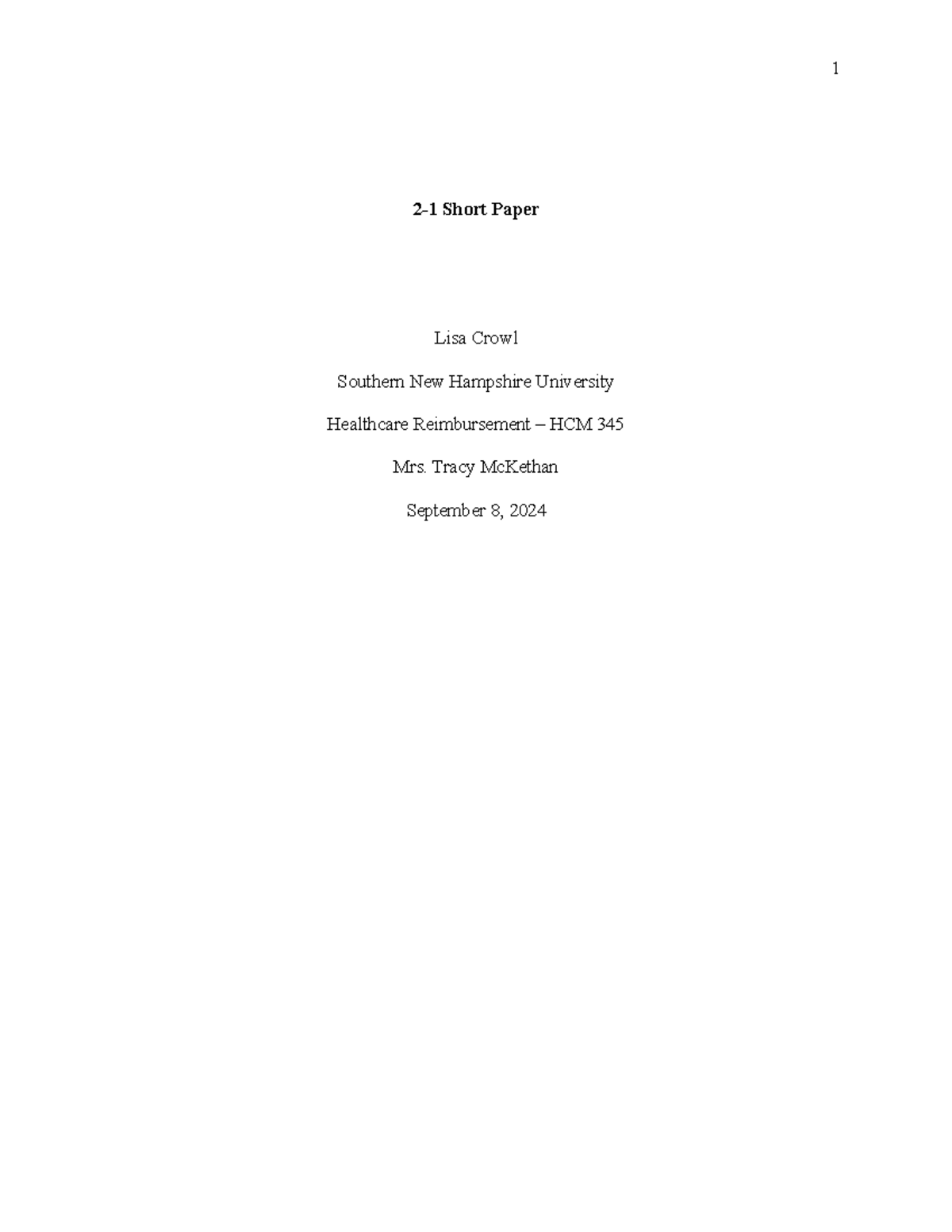2-1 Short Paper HCM - 2-1 Short Paper Lisa Crowl Southern New Hampshire ...