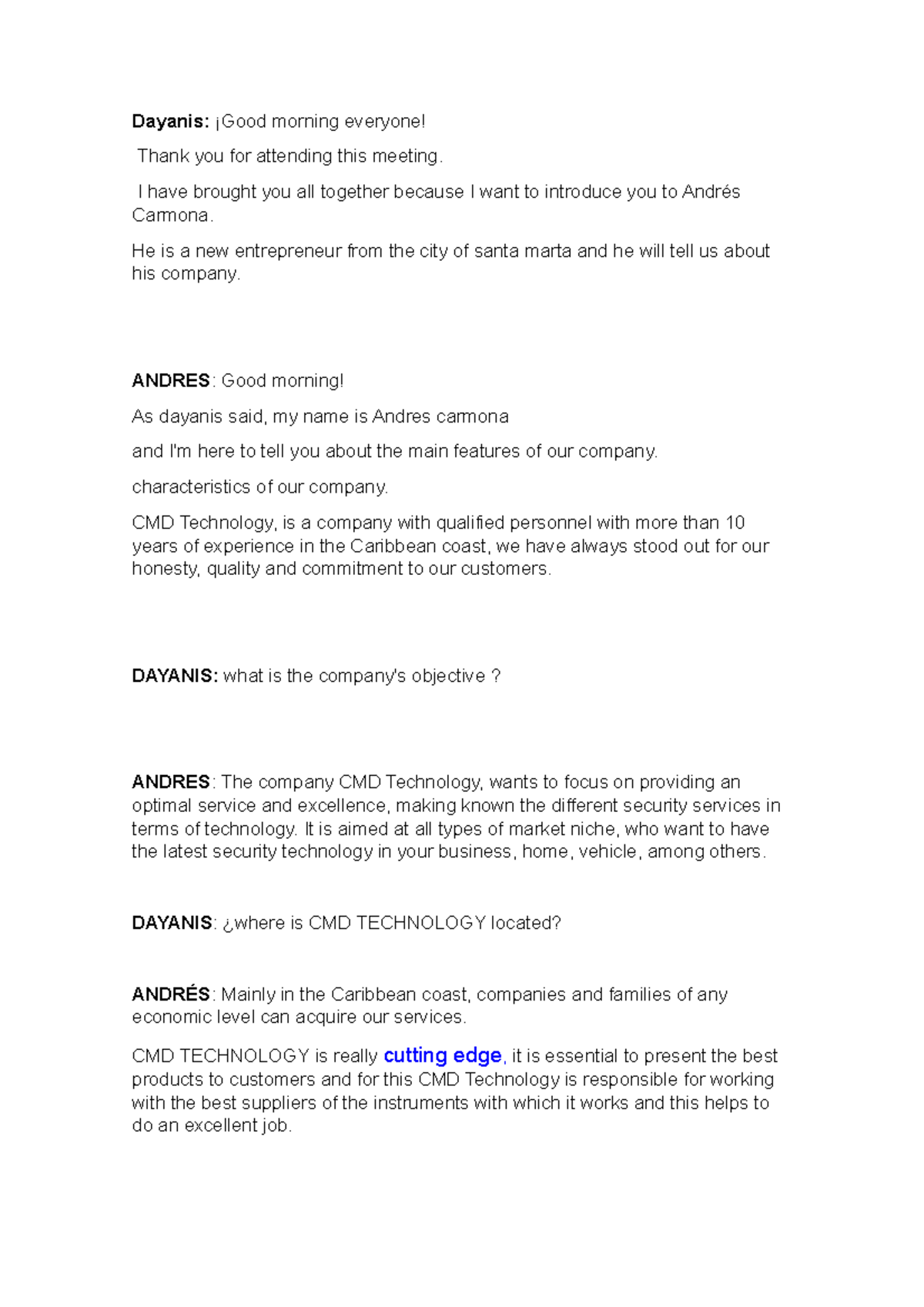 Entrevista - GESTION DE MERCADOS - Dayanis: ¡Good morning everyone ...