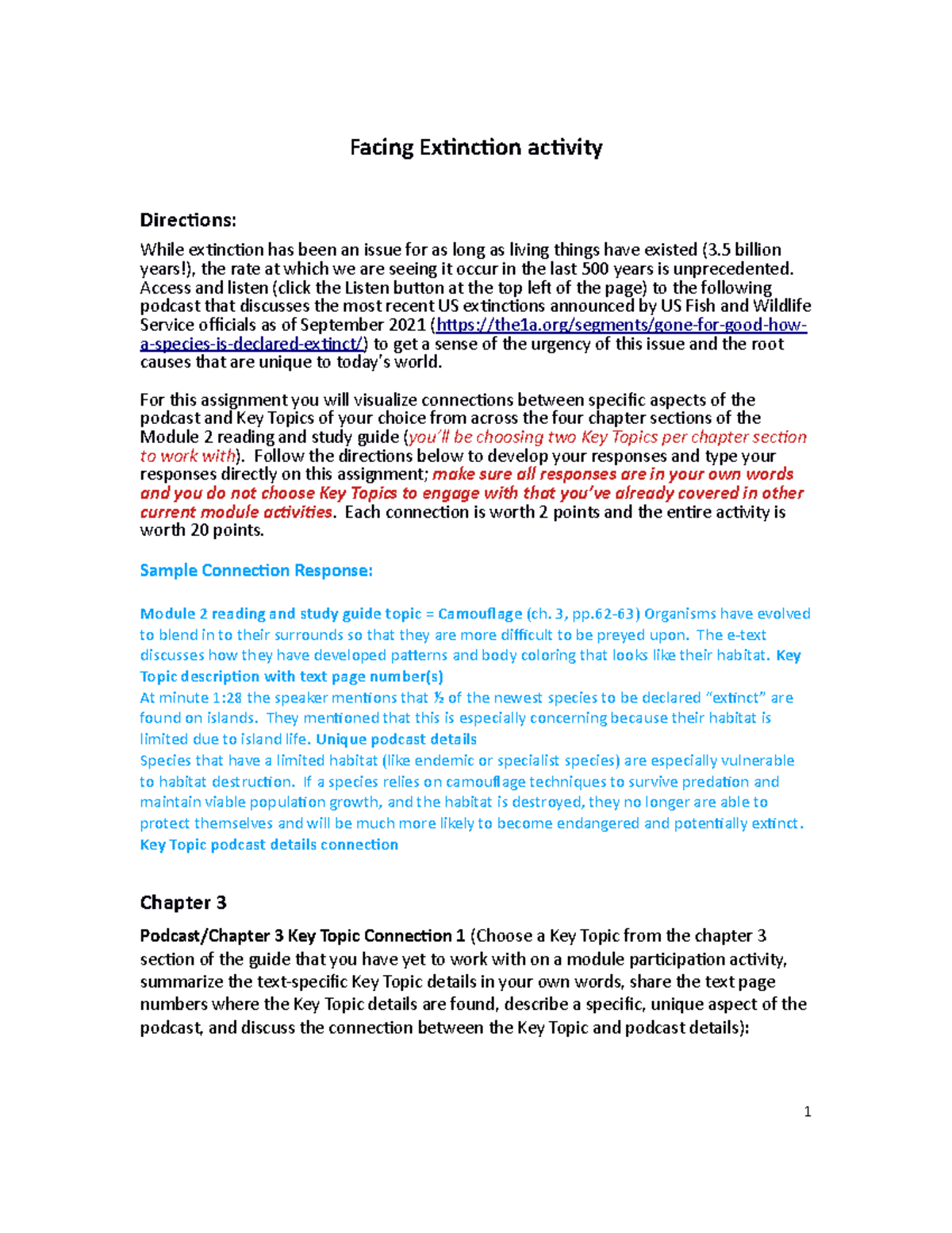 Module 2 activity - Facing Extinction activity - Facing Extinction ...