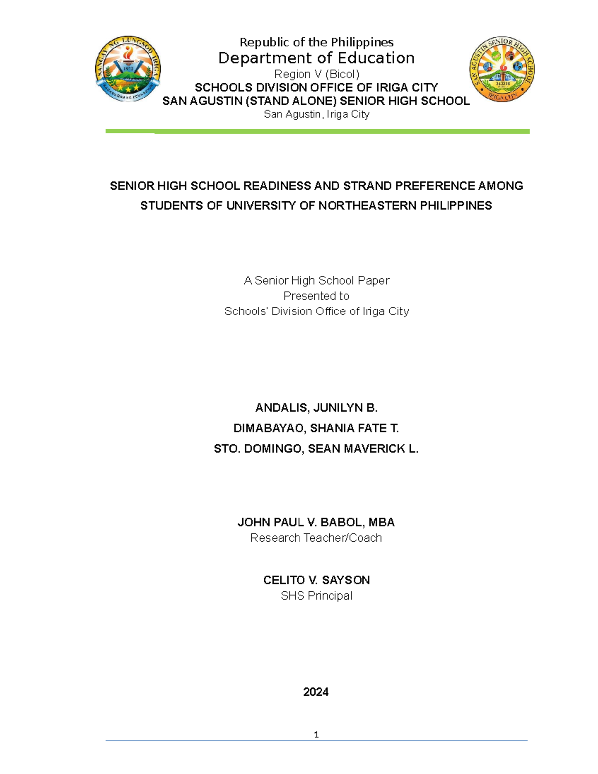 Senior High School Readiness and Strand Preference among Students of ...