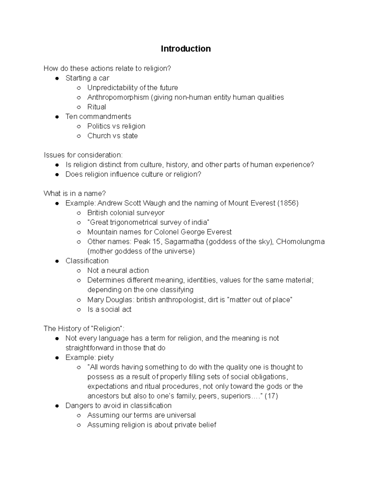 THEO 107 notes 9-6 - introduction to religion - Introduction How do ...