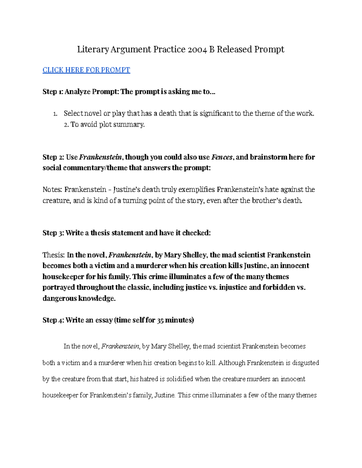 AP English Literary Argument Practice 2004 B Released Prompt - Literary ...