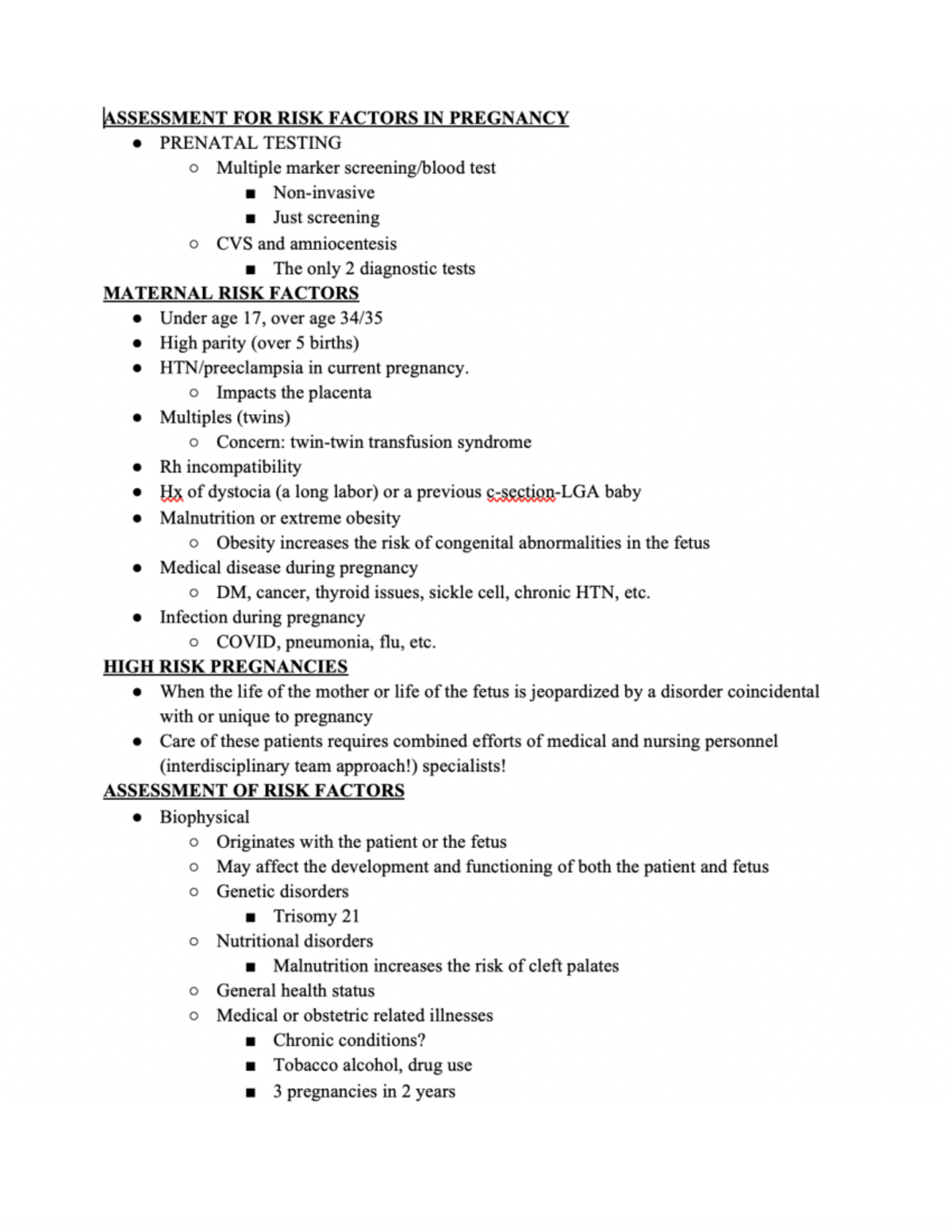 Assessing risk factors in pregnancies page 1 - NURS 326 - Studocu