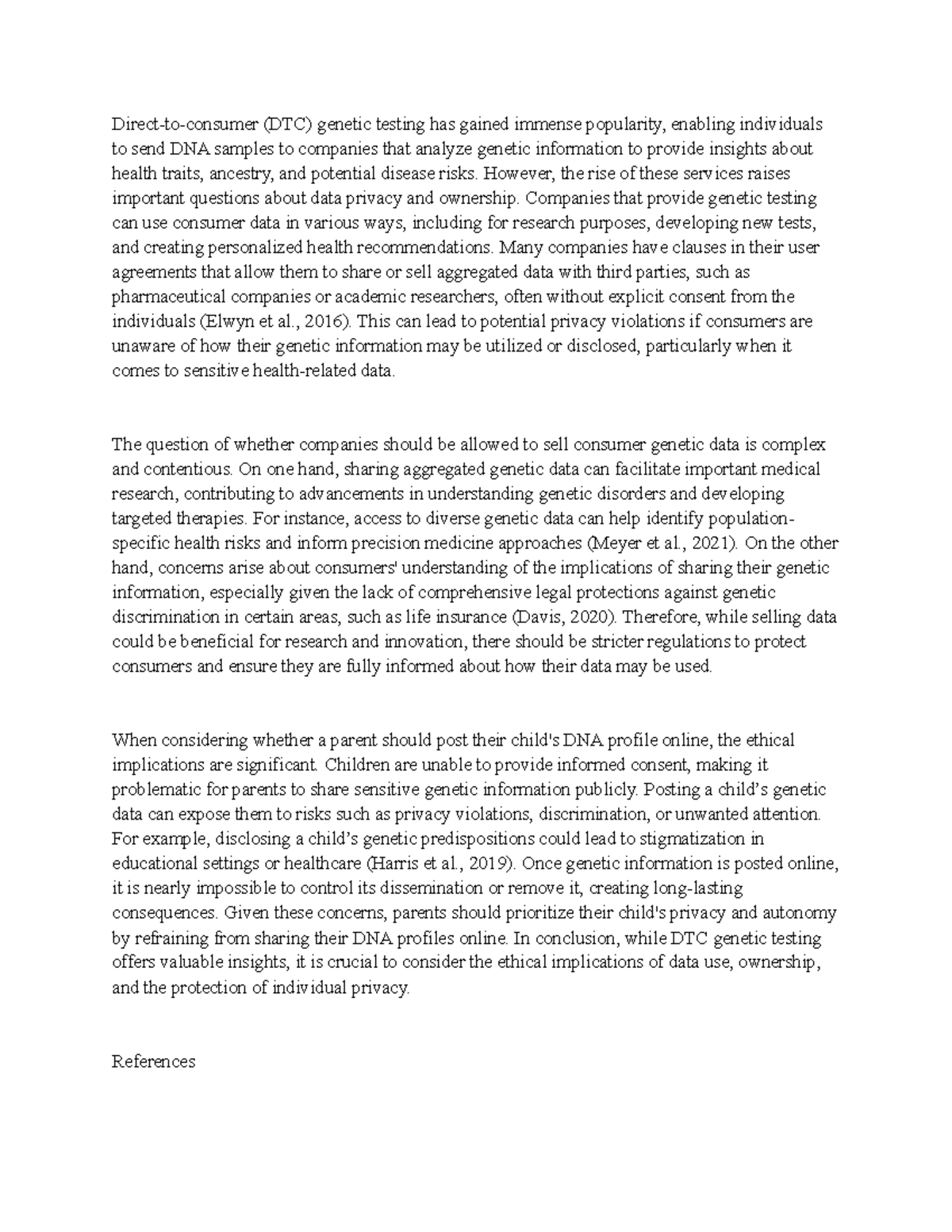 IHP 420 Week 6-1 Discussion Bioethics Hot Topics - Direct-to-consumer ...