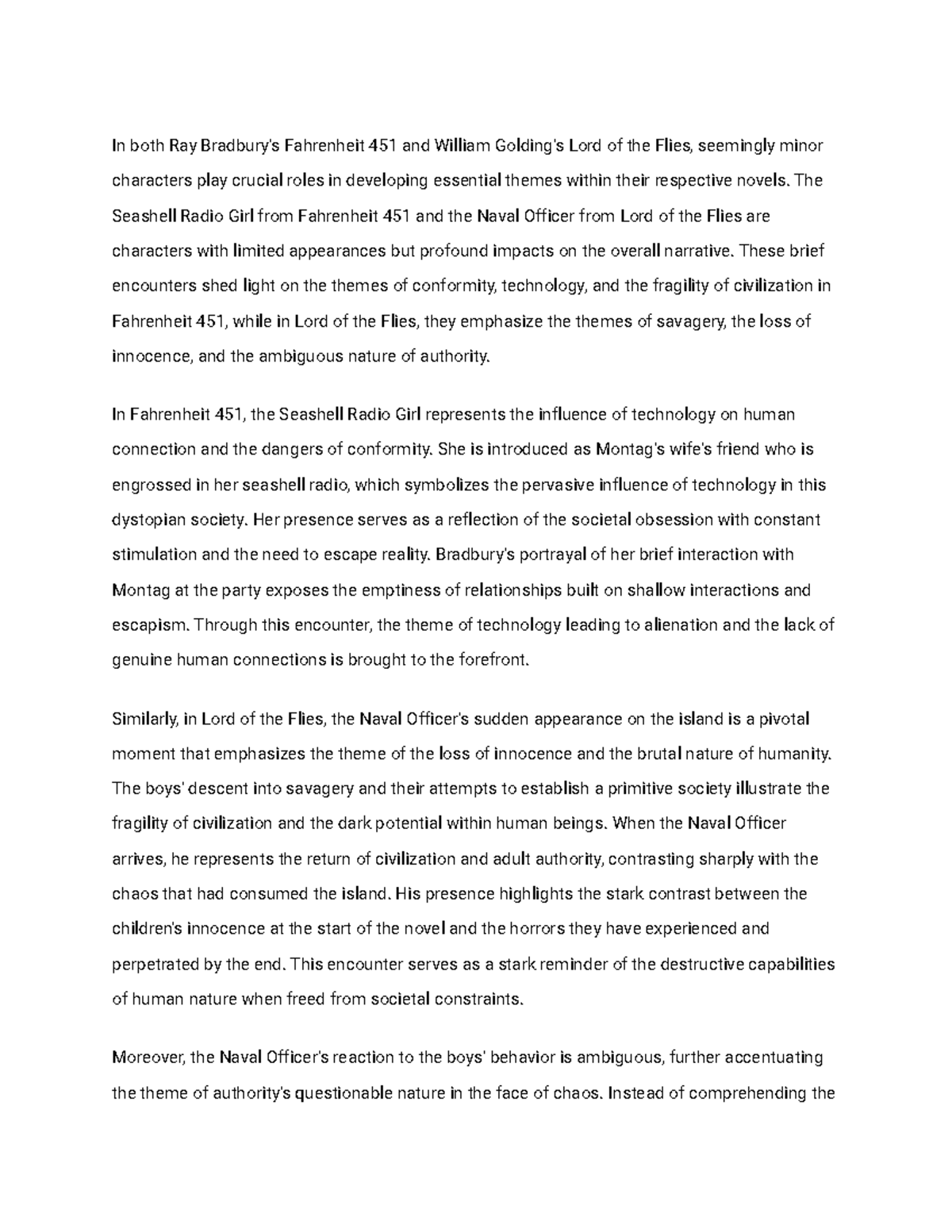 English 10 Essay Exam - Use when needed - In both Ray Bradbury's ...