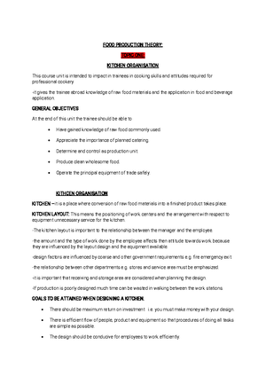 Food production notes- complete - Chapter 1 Introduction to Culinary ...