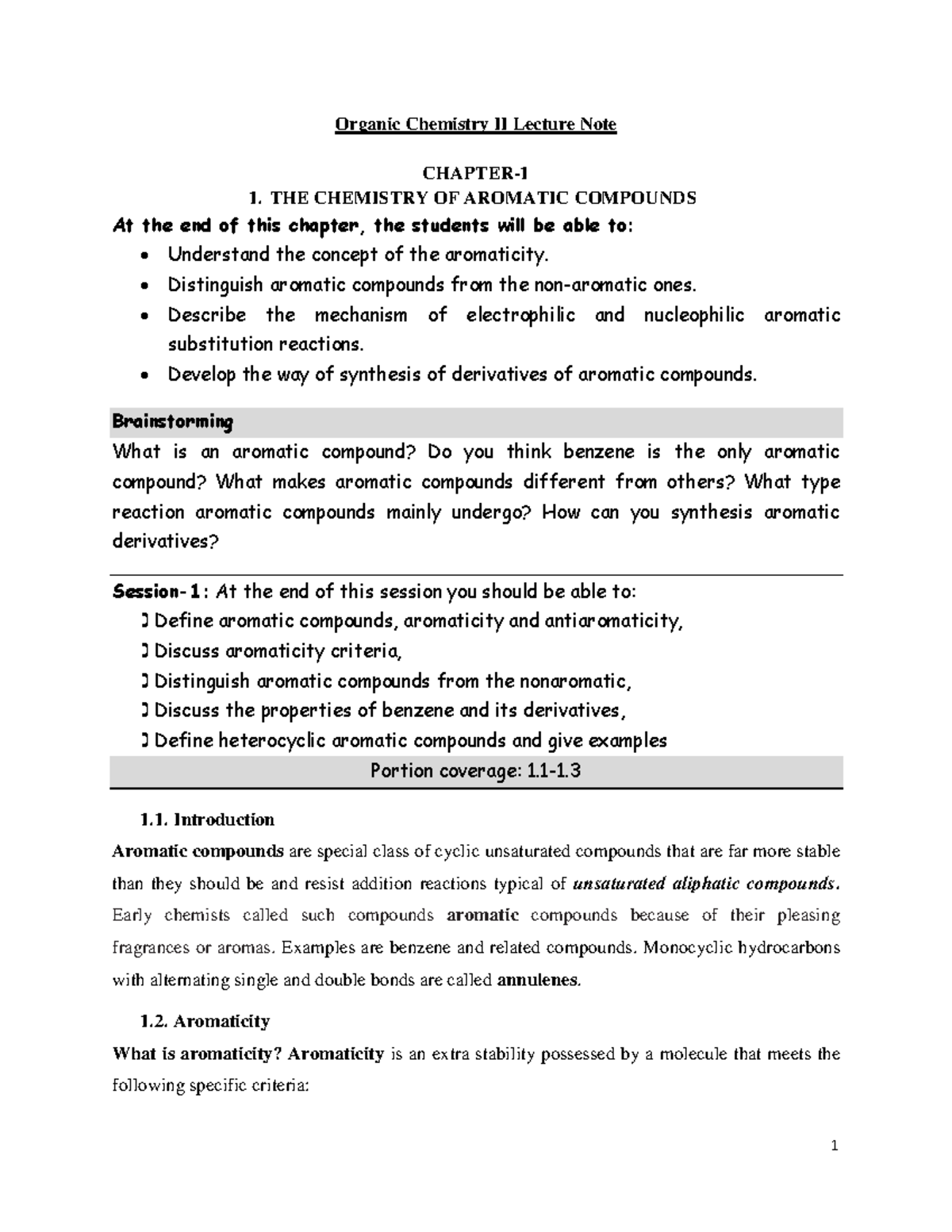 Org chem II chapters 1-4 - Organic Chemistry II Lecture Note CHAPTER ...