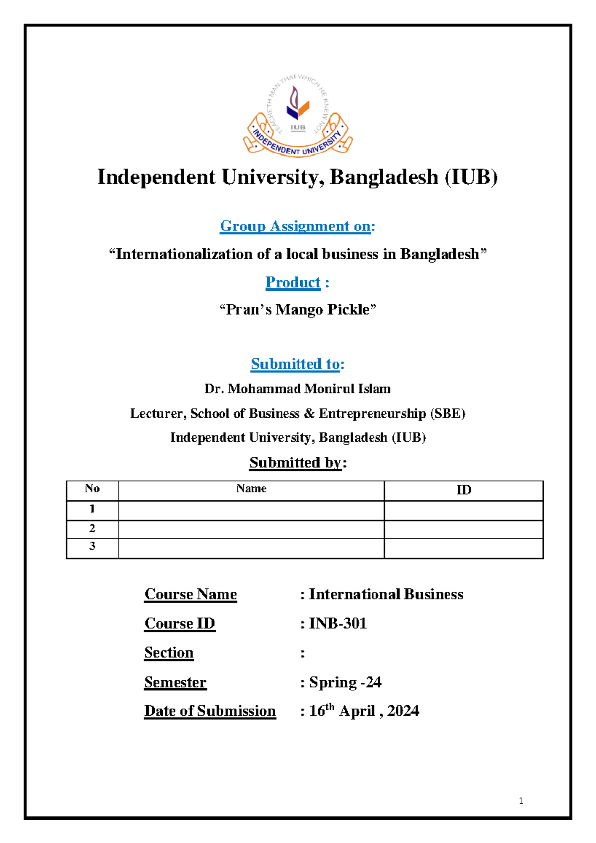 Pran mango final - Independent University, Bangladesh (IUB) Group ...