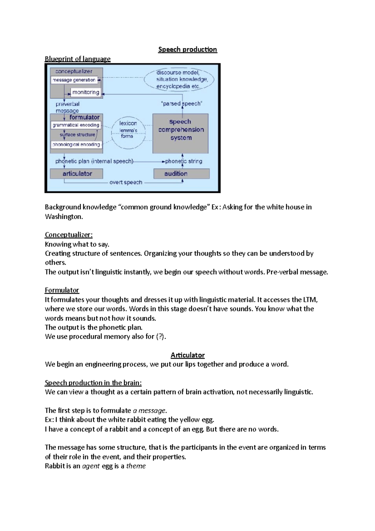 Lecture 5 psychlang SP - Speech production Blueprint of language ...