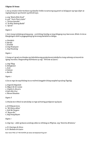 Gen Ed Filipino - reviewer - FILIPINO (4) Si Gaspar Aquino de Belen ay ...