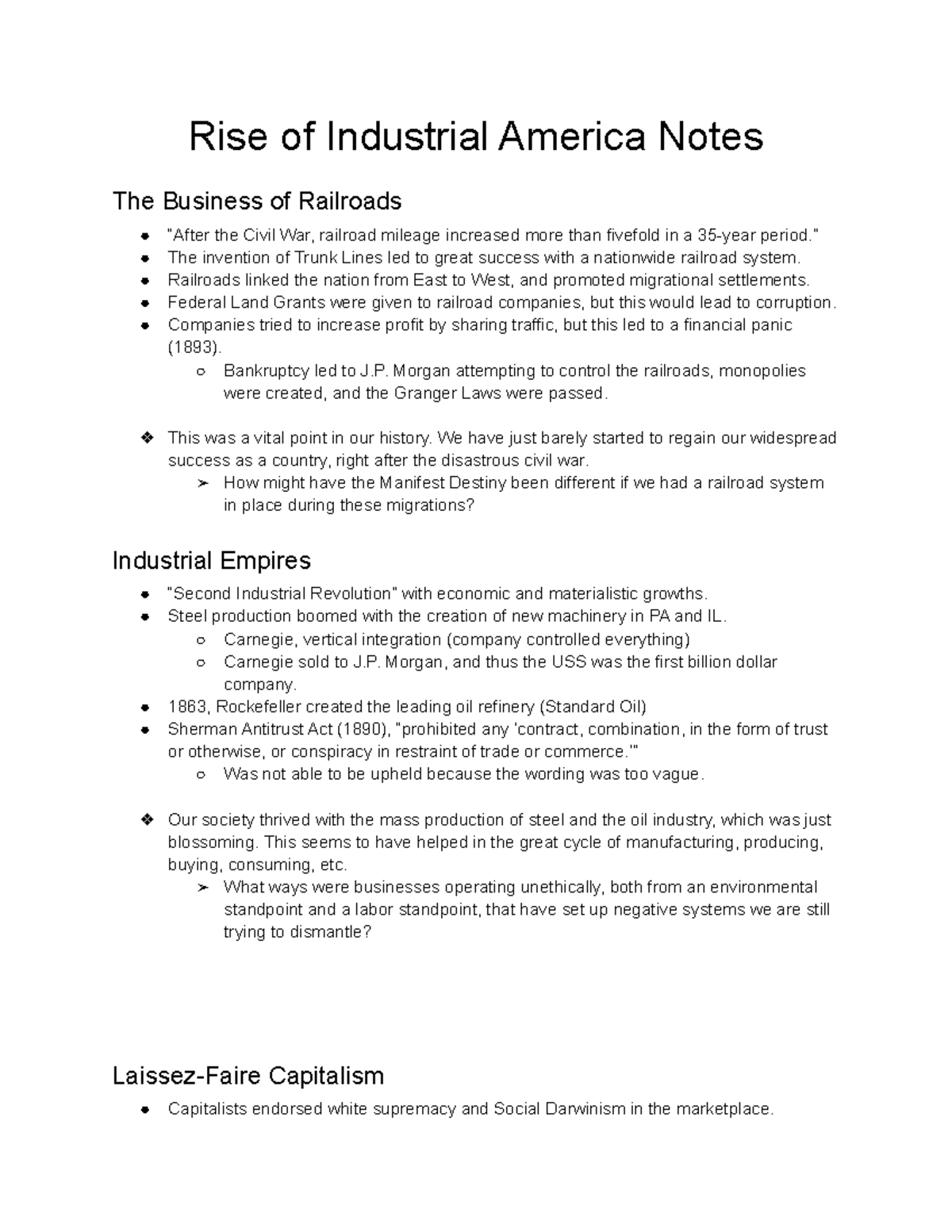 Rise of Industrial America Notes - HIST 2710 - Dixie - StuDocu