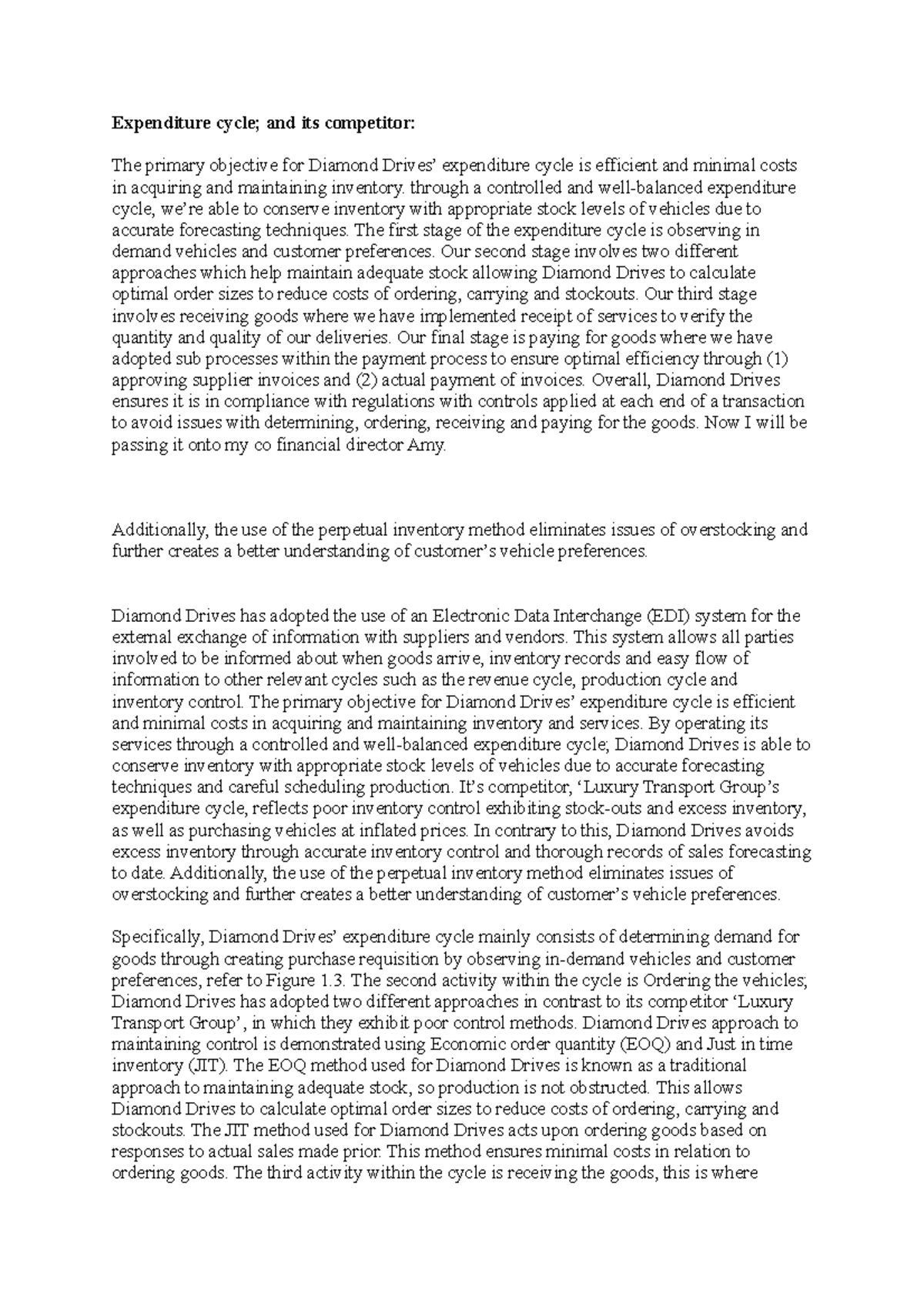Expenditure cycle - Homework - Expenditure cycle; and its competitor ...