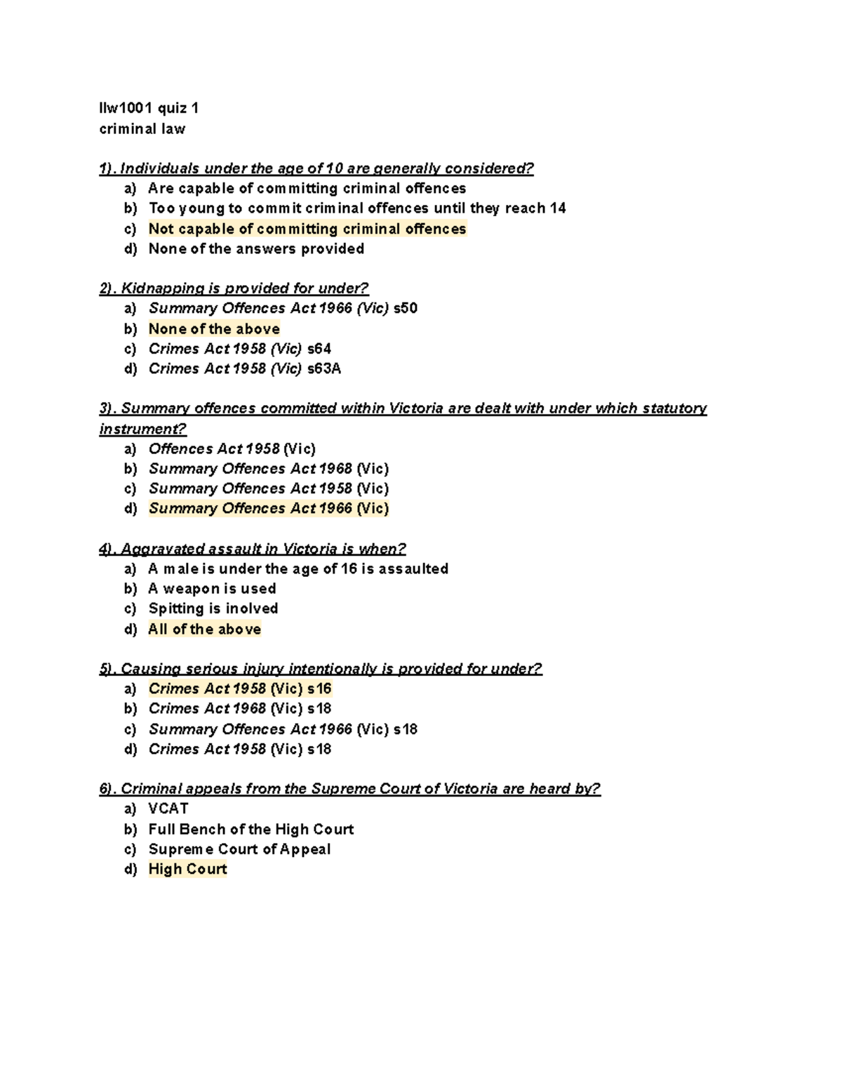Llw1001 Quiz 1 Study Guide and Key Concepts - llw1001 quiz 1 criminal ...