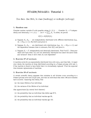Stochastic Processes 2 - Tutorial 3 - ST4238/MA4251: Tutorial 3 Due date: Feb 9th, In class ...