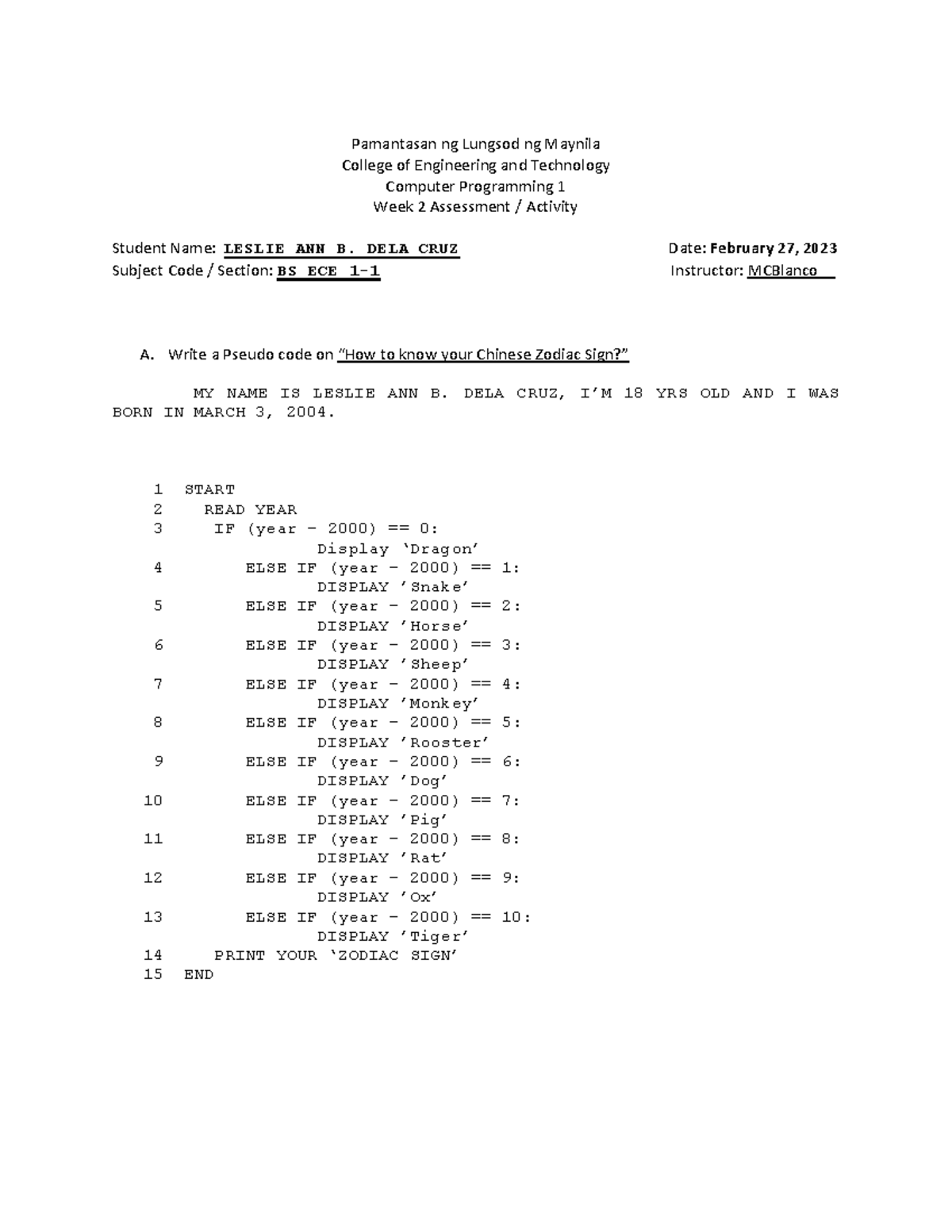 COM PROG - Computer programming - Pamantasan ng Lungsod ng Maynila ...