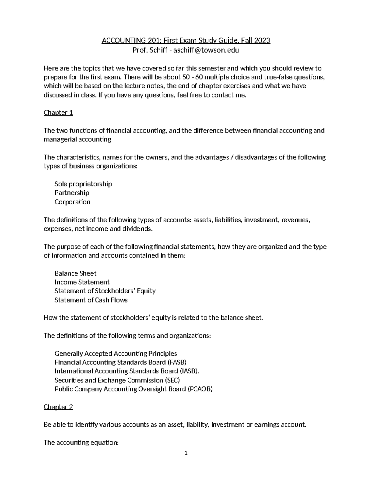 ACCT 201 - First Exam Study Guide - F23 - ACCOUNTING 201: First Exam ...