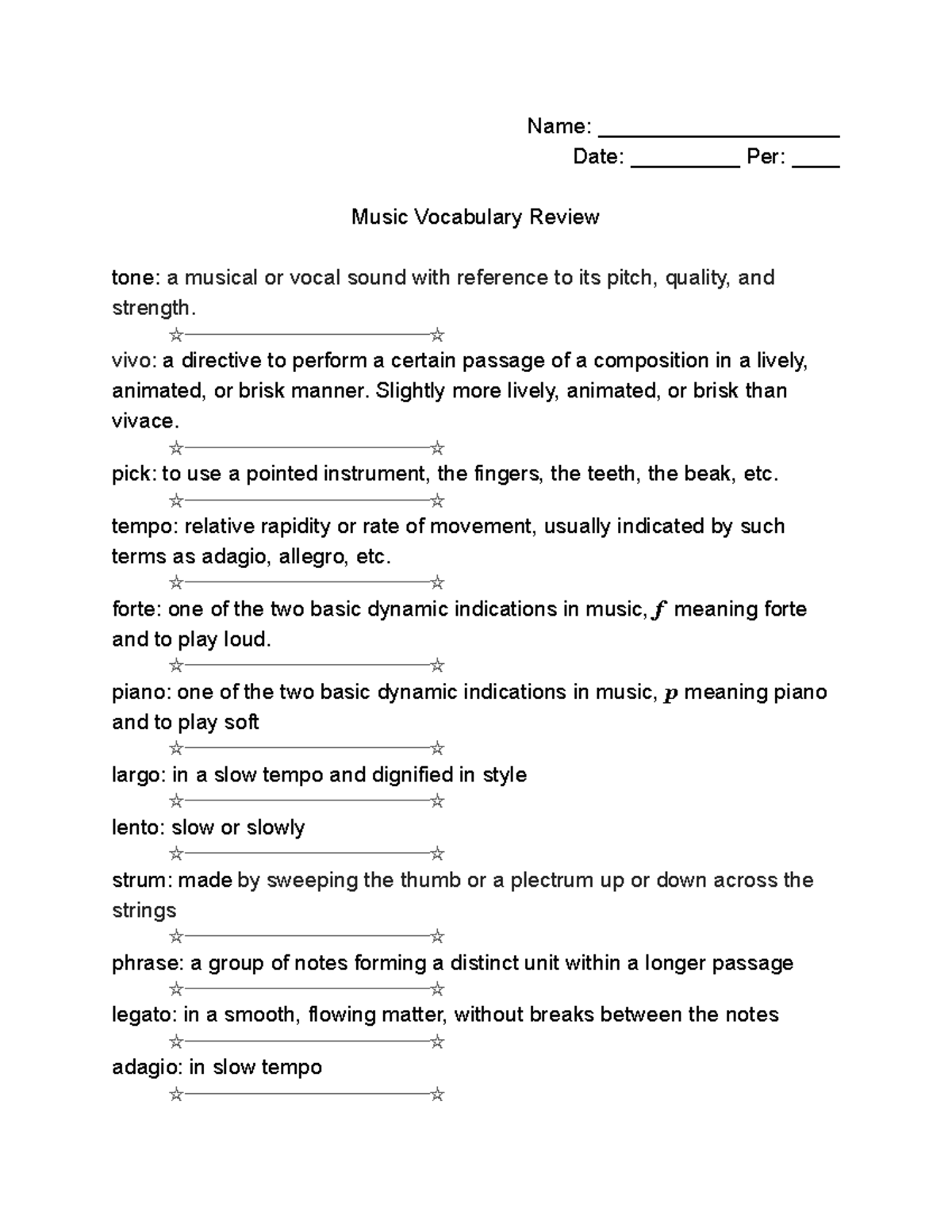 Music vocab - Name: ____________________ Date: _________ Per ...