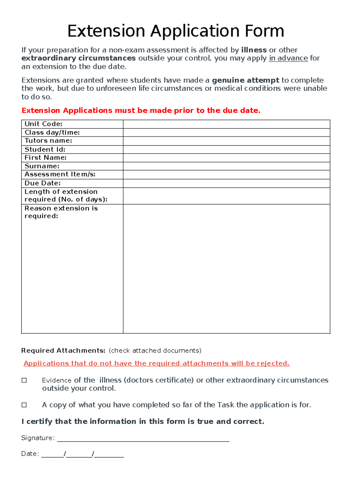 Extension Application Form - Extensions are granted where students have ...