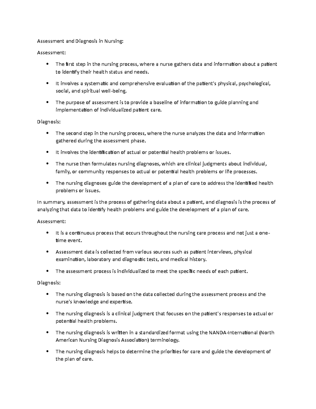 Assessment and Diagnosis in Nursing - Fundamental of Nursing ...