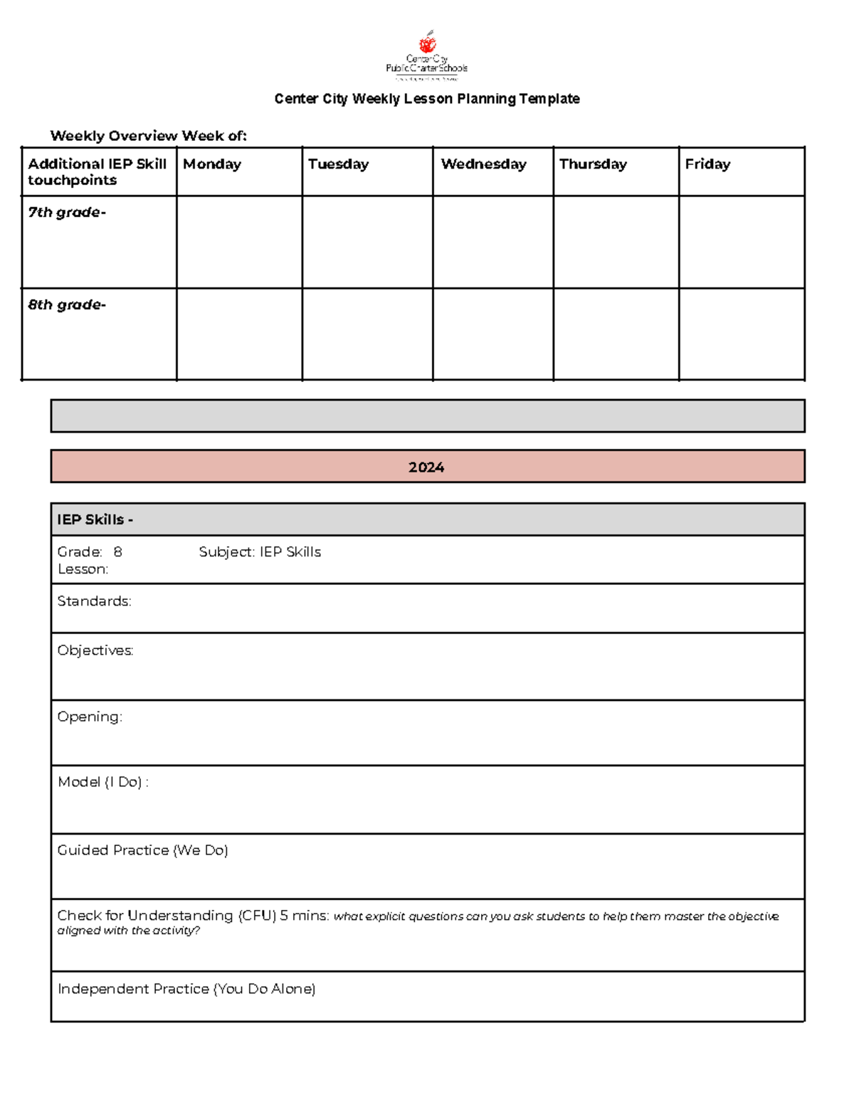 Inclusion Lesson Plan -3 - Weekly Overview Week of: Additional IEP ...