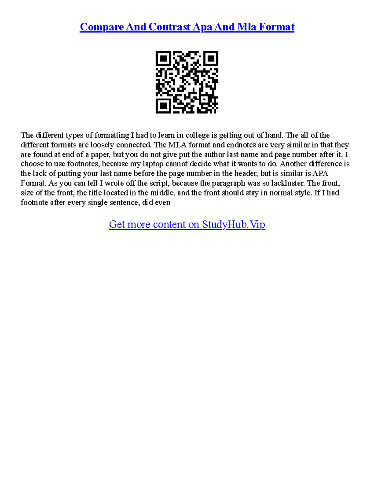 Mla Format Essay - Compare And Contrast Apa And Mla Format The ...