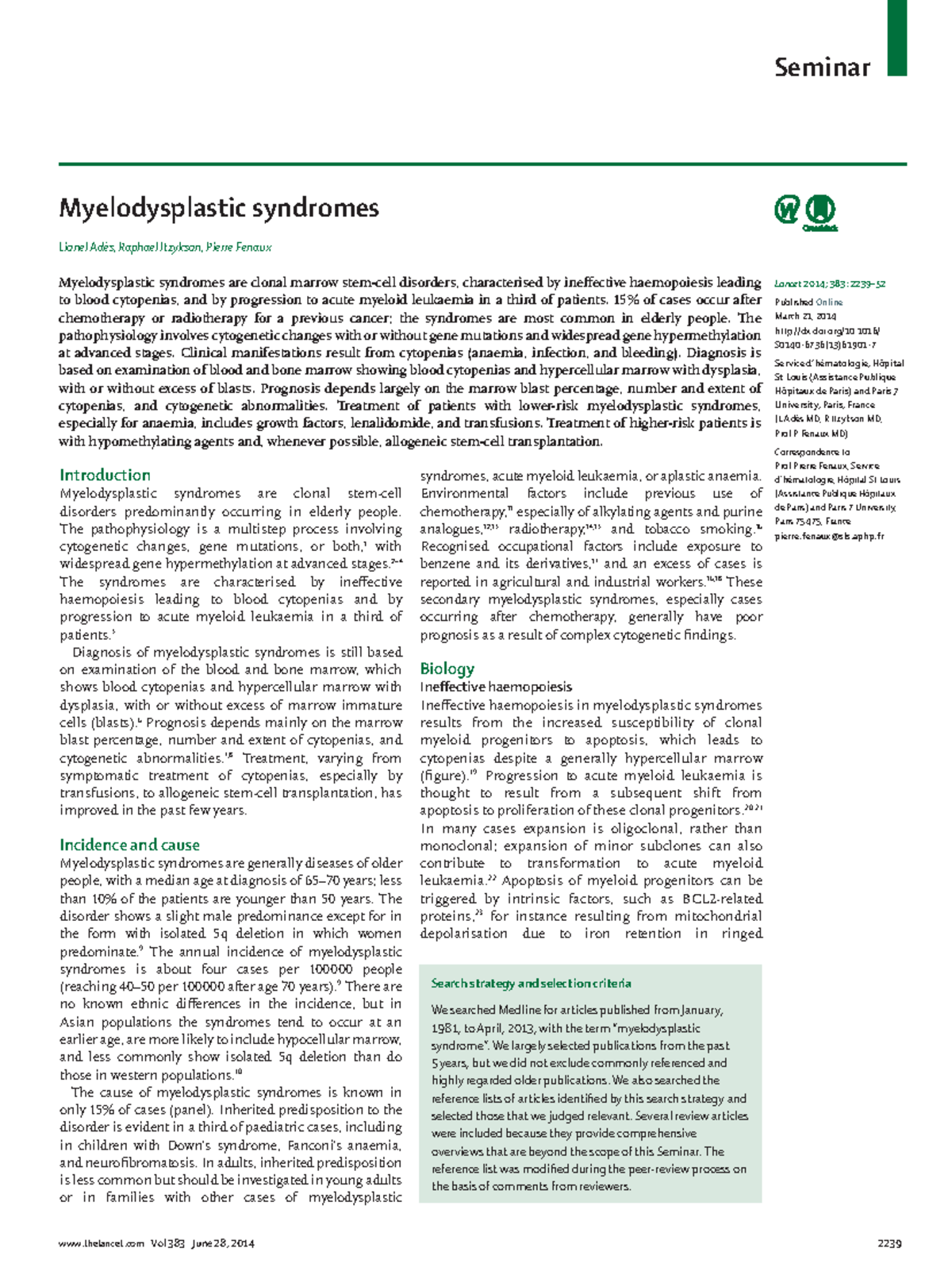 2. Myelodysplastic syndromes / SMD - Myelodysplastic syndromes Lionel ...