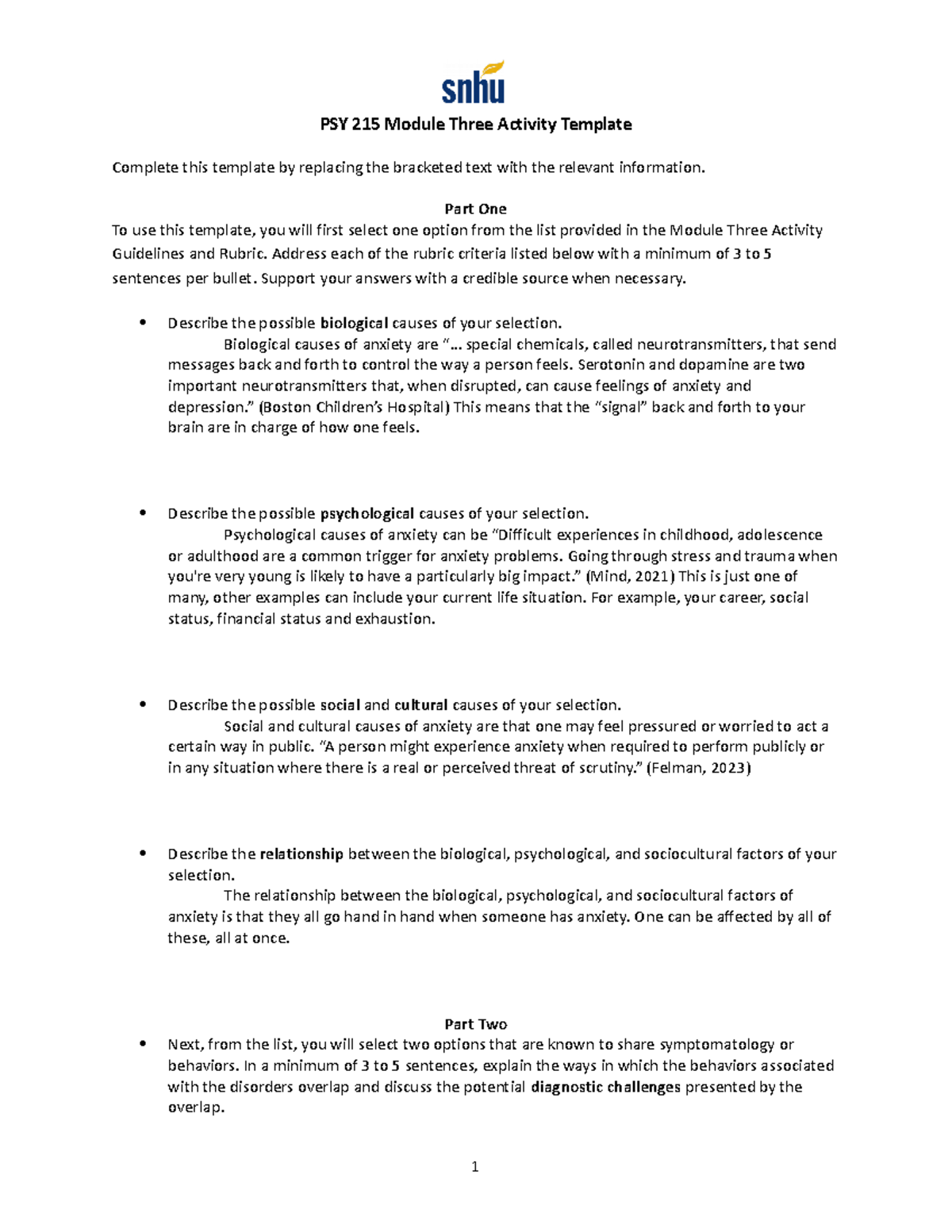 PSY 215 Module Three Activity - Part One To use this template, you will ...