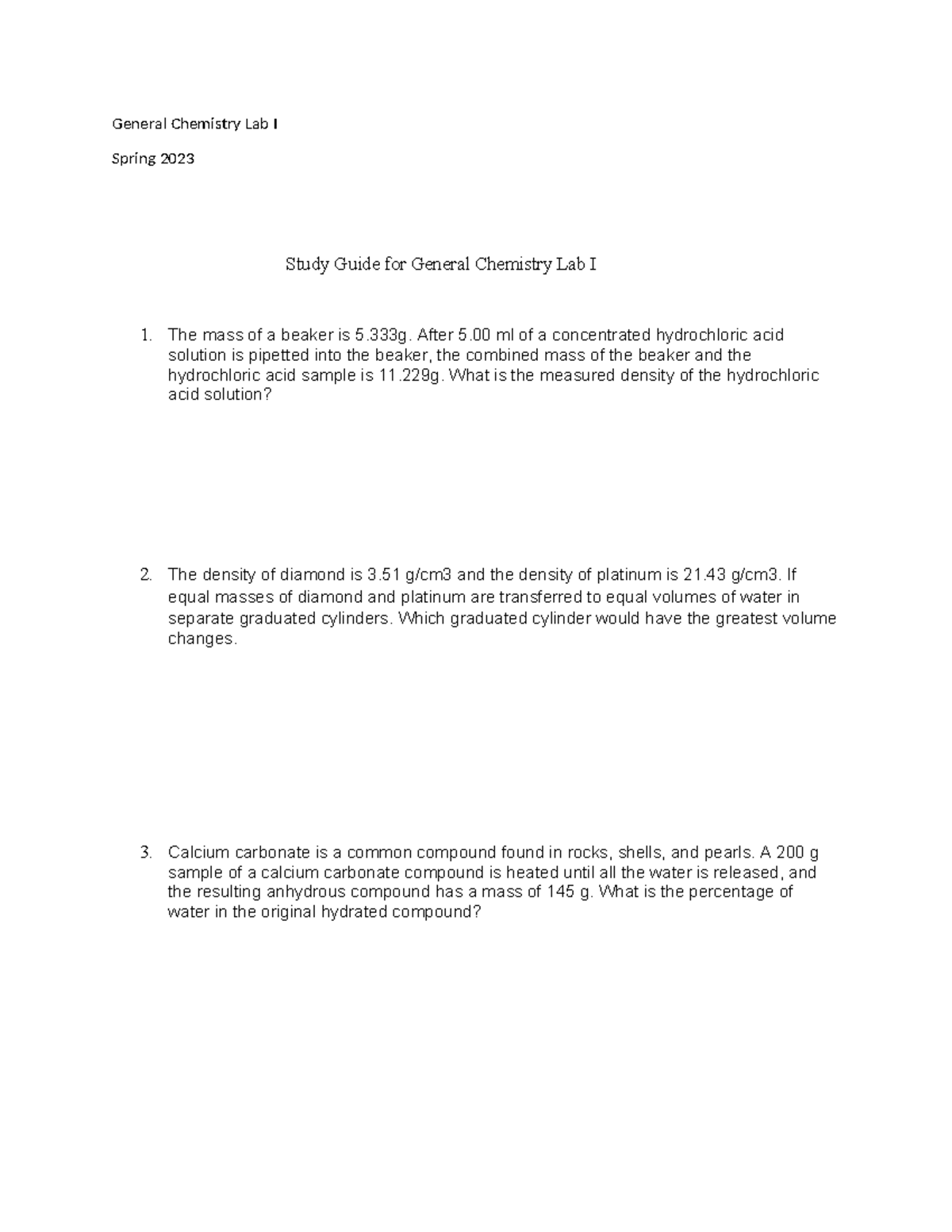 Study Guide for General Chemistry Lab I final - General Chemistry Lab I ...