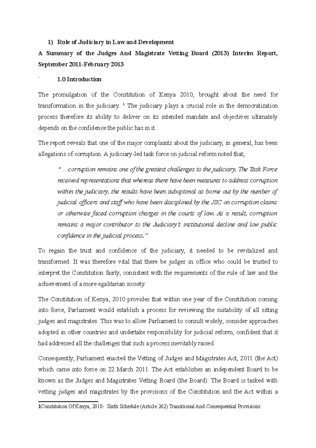 Summation 2 - Law and Development Assignment - Role of Judiciary in Law ...