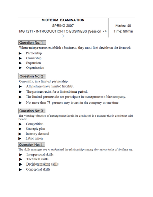 MGT211 Mcqs Final Term By Vu Topper RM - MGT-211 Introduction To Business. Update MCQS For ...