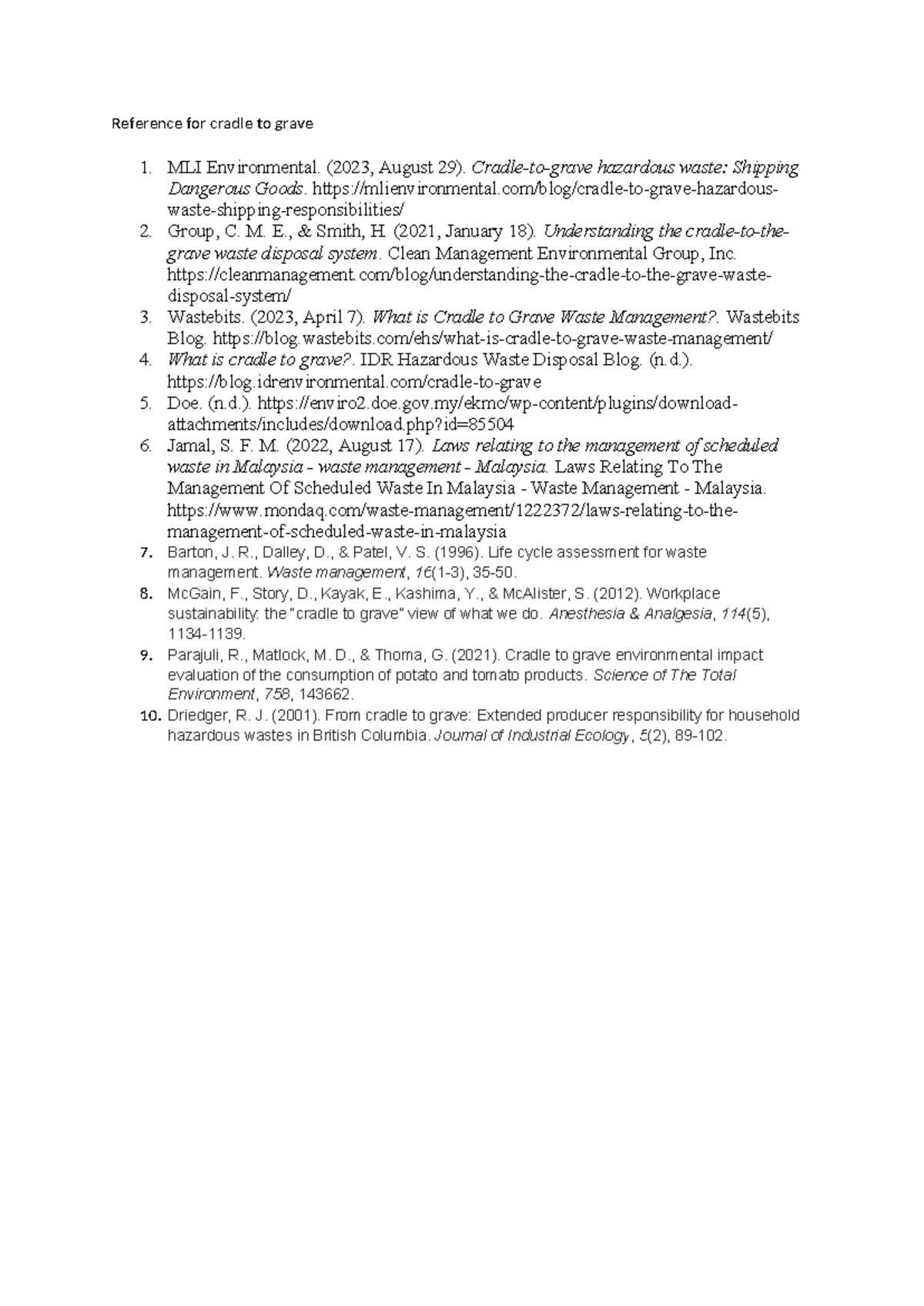 Reference for cradle to grave - MLI Environmental. (2023, August 29 ...