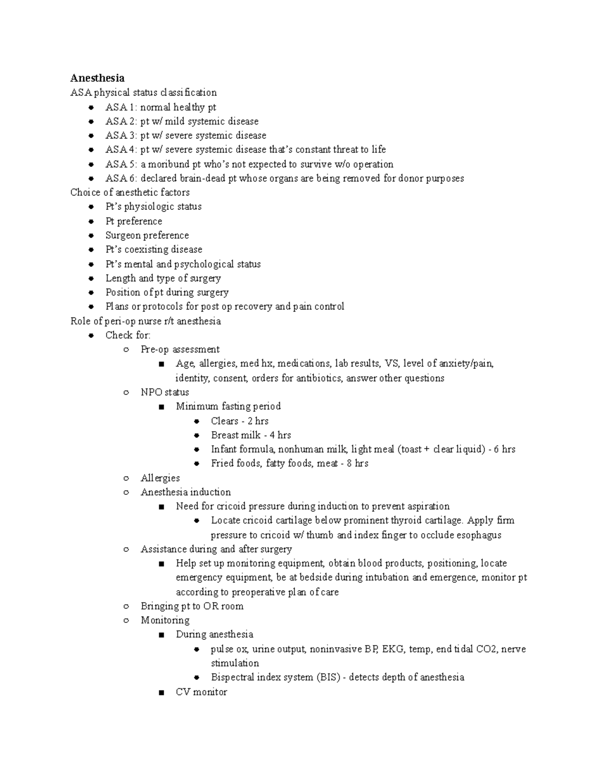 Periop 101 notes - 50+ study guide for AORN content - Anesthesia ASA ...