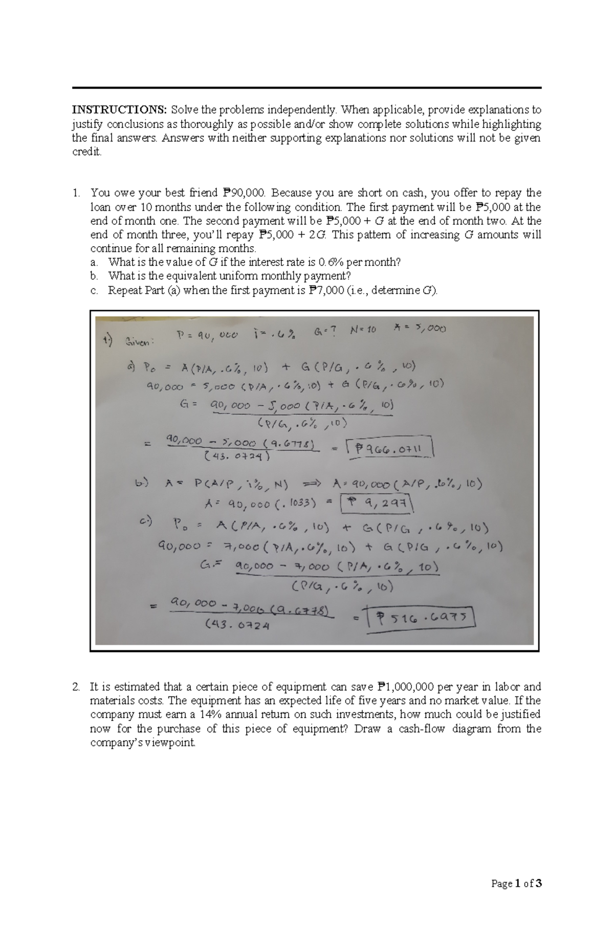 mathe Economics - INSTRUCTIONS: Solve the problems independently. When ...